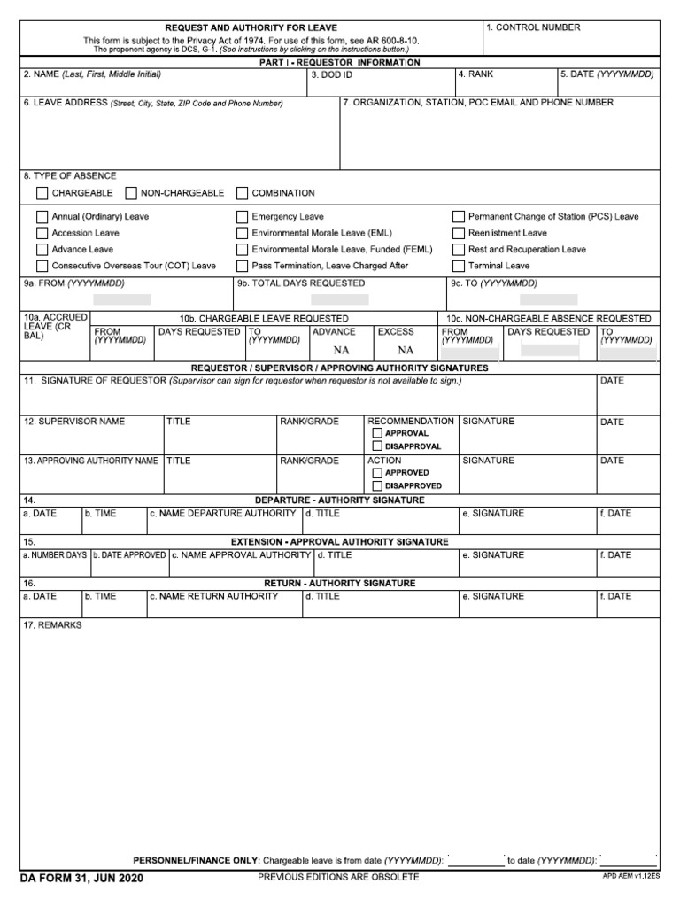 DA Form 31 Overview and Resources | PDF