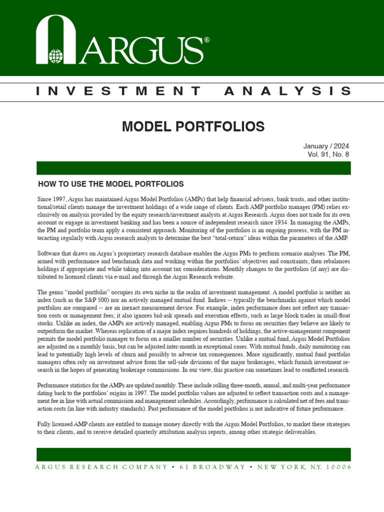 Argus Model Portfolios Jan24 | PDF | Financial Risk | Investing
