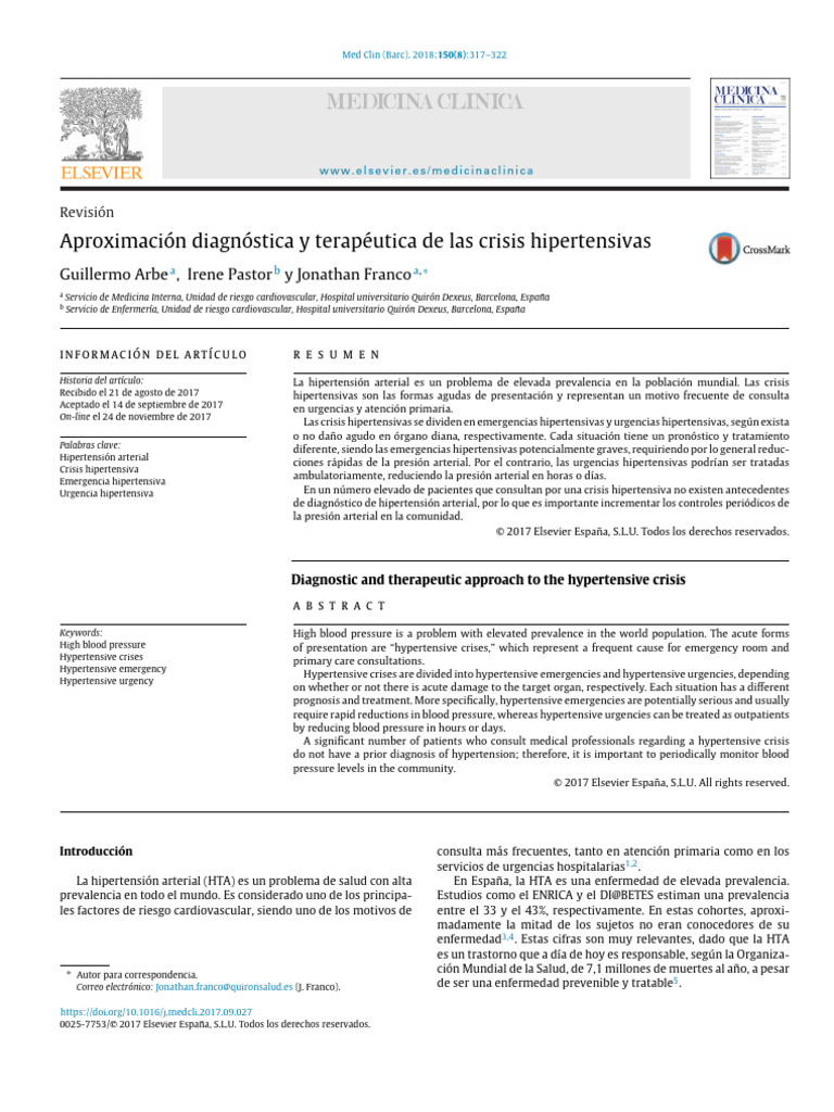 Aproximaci N Diagn Stica y Terap Utica de Las Crisis Hipe - 2018 - Medicina CL N | PDF ...
