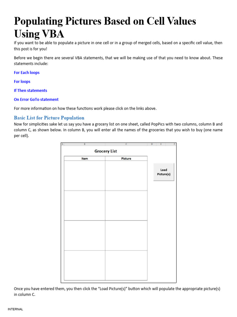 Populating Pictures Based On Cell Values | PDF | Control Flow | Databases