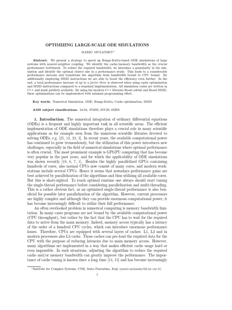 Optimizing Large-Scale Ode Simulations | PDF | Cpu Cache | Central Processing Unit