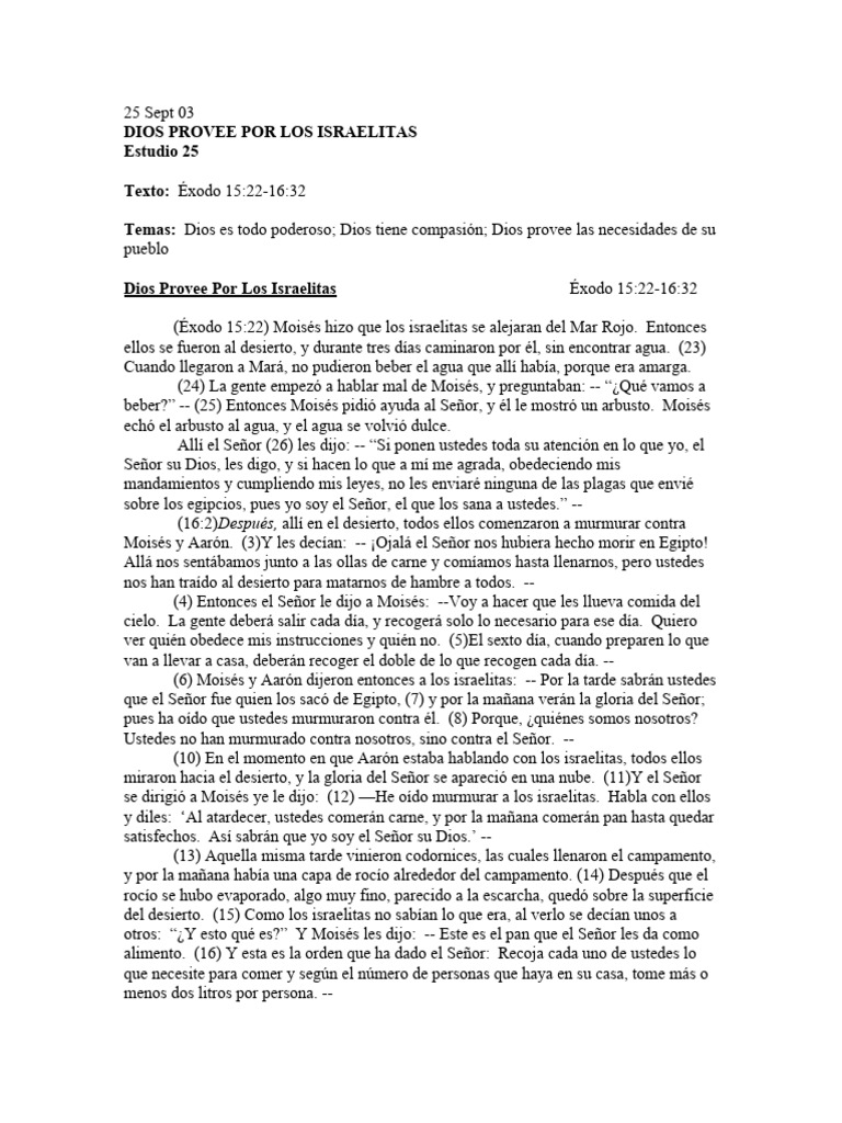 #25 Dios Provee Por Los Israelitas | PDF | Moisés | Libro del éxodo