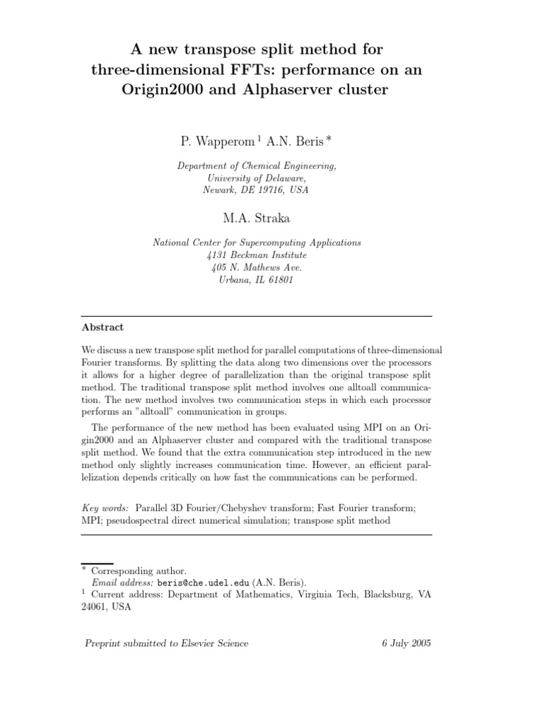 A New Transpose Split Method For Three-Dimensional FFTS: Performance On An Origin2000 and ...