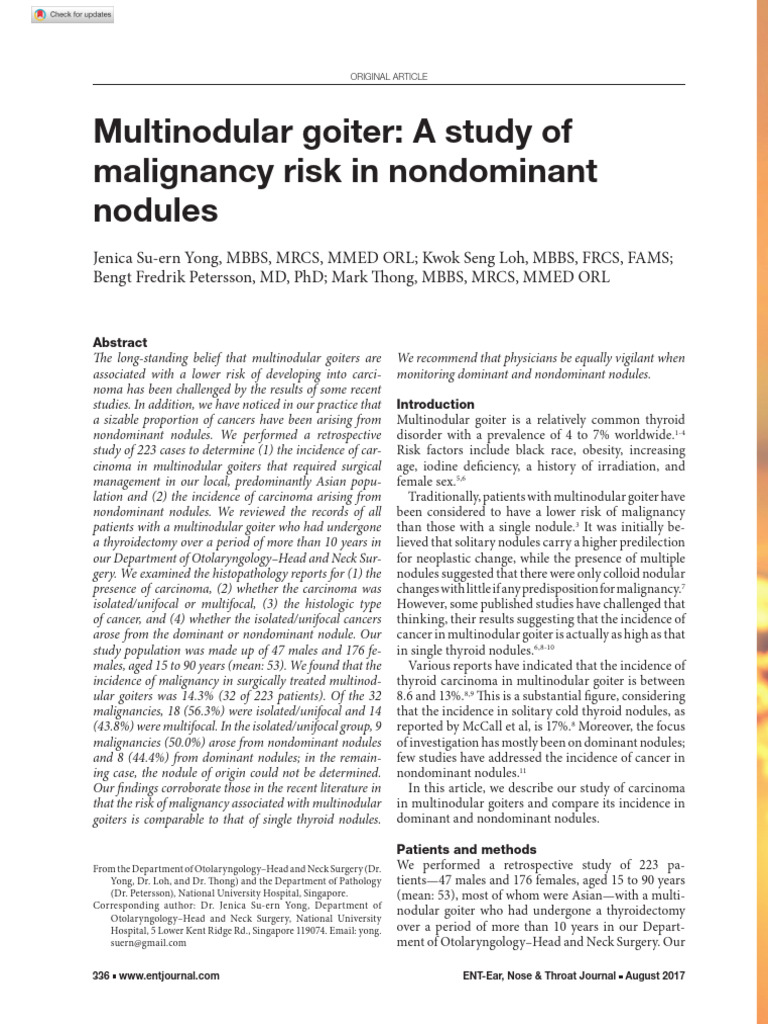 Yong Et Al 2017 Multinodular Goiter A Study of Malignancy Risk in ...