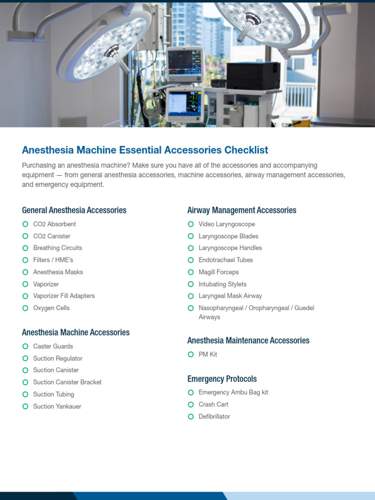 Anesthesia Machine Essential Accessories Checklist | PDF