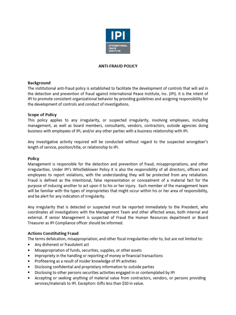 Anti Fraud Policy Dec 2020 | PDF | Fraud | Human Resources