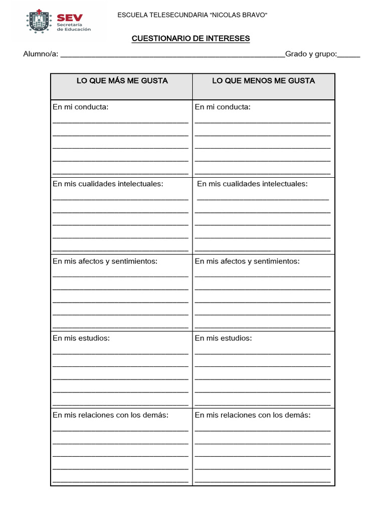 Cuestionario de Intereses | PDF