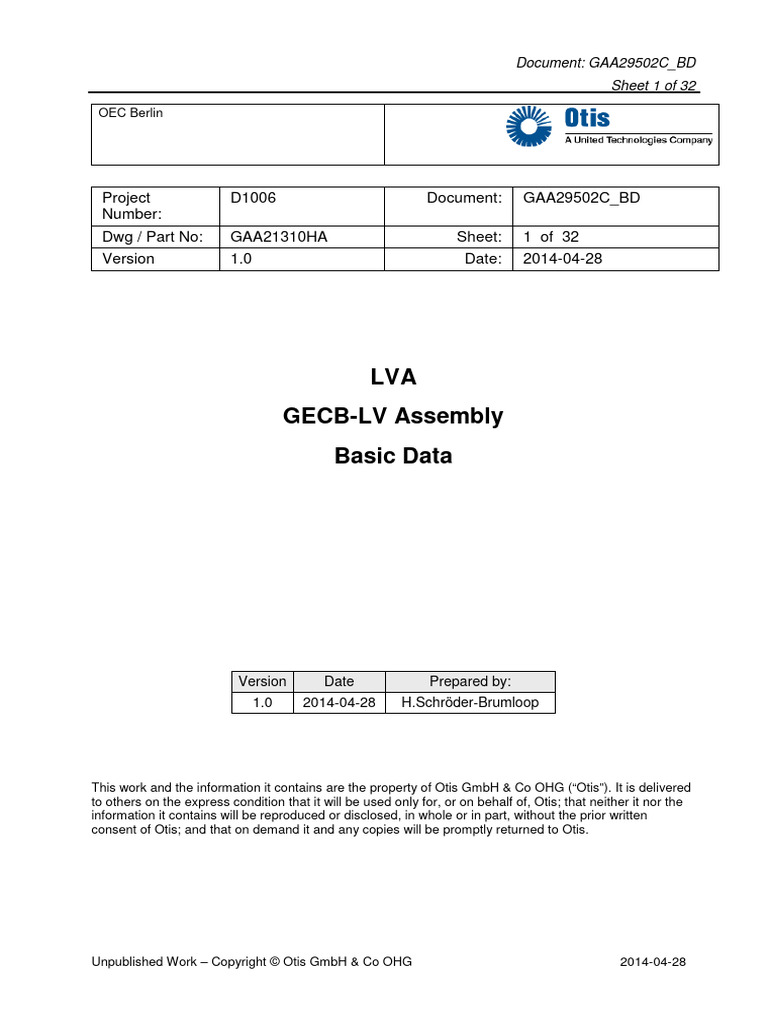 LVA Basic Data GECB LV Assembly (LVPB) - 2014-07-01 | PDF | Elevator ...