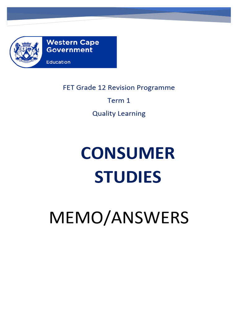 Matric Support Material - Consumer Studies ANSWERS | PDF | Water | Pricing