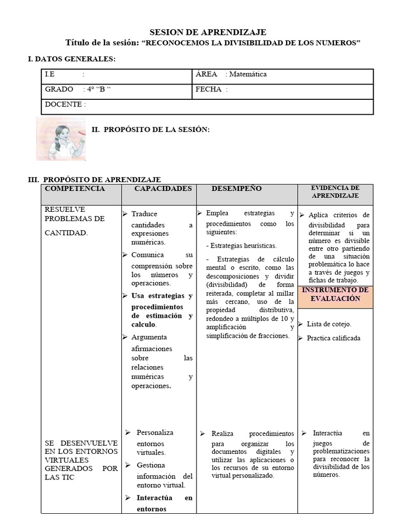 Sesion Matematica - Divisibilidad | PDF | Aprendizaje | Cognición