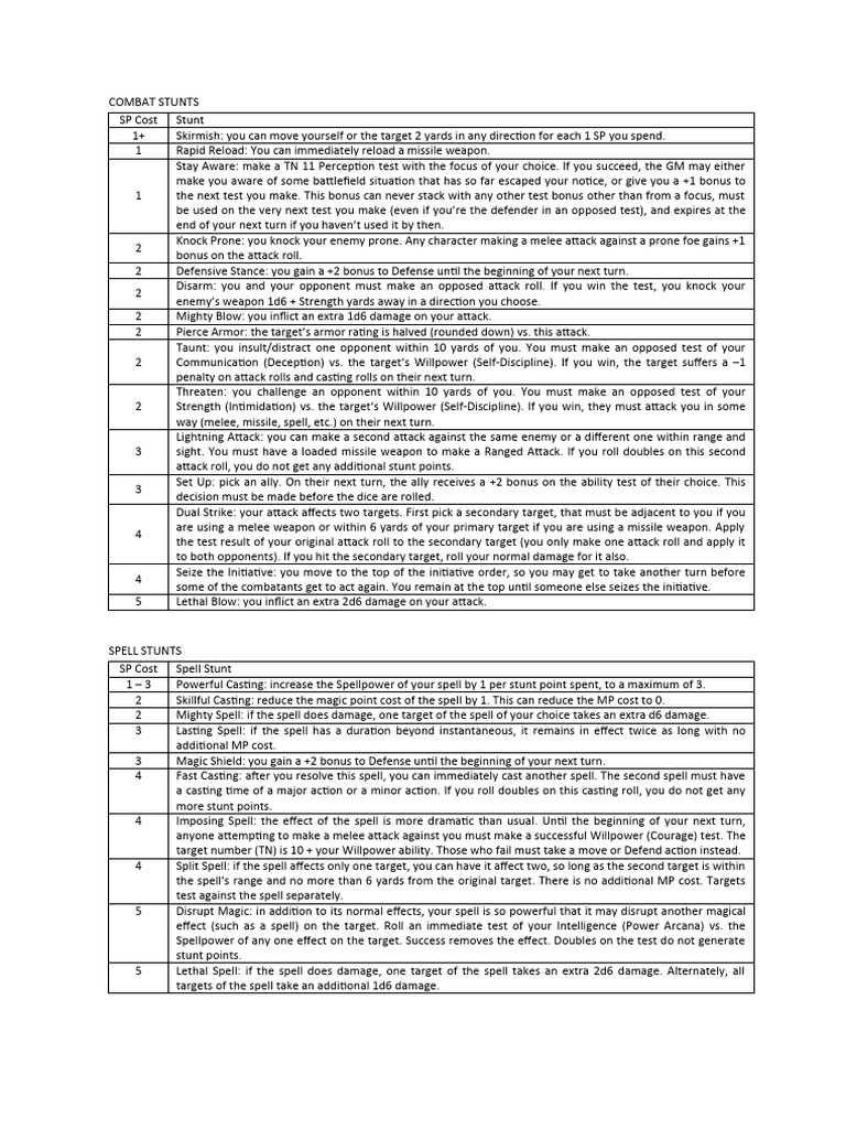 Fantasy Age - Stunts | PDF | Disciplines