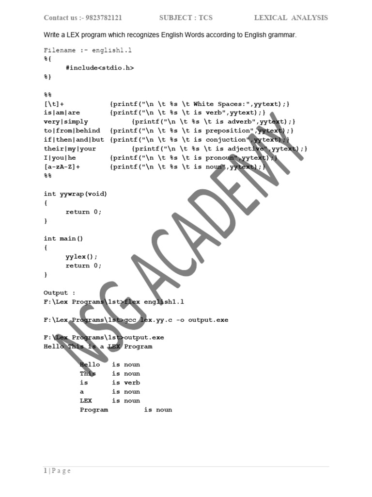 Lex Programs | PDF | Noun | English Grammar