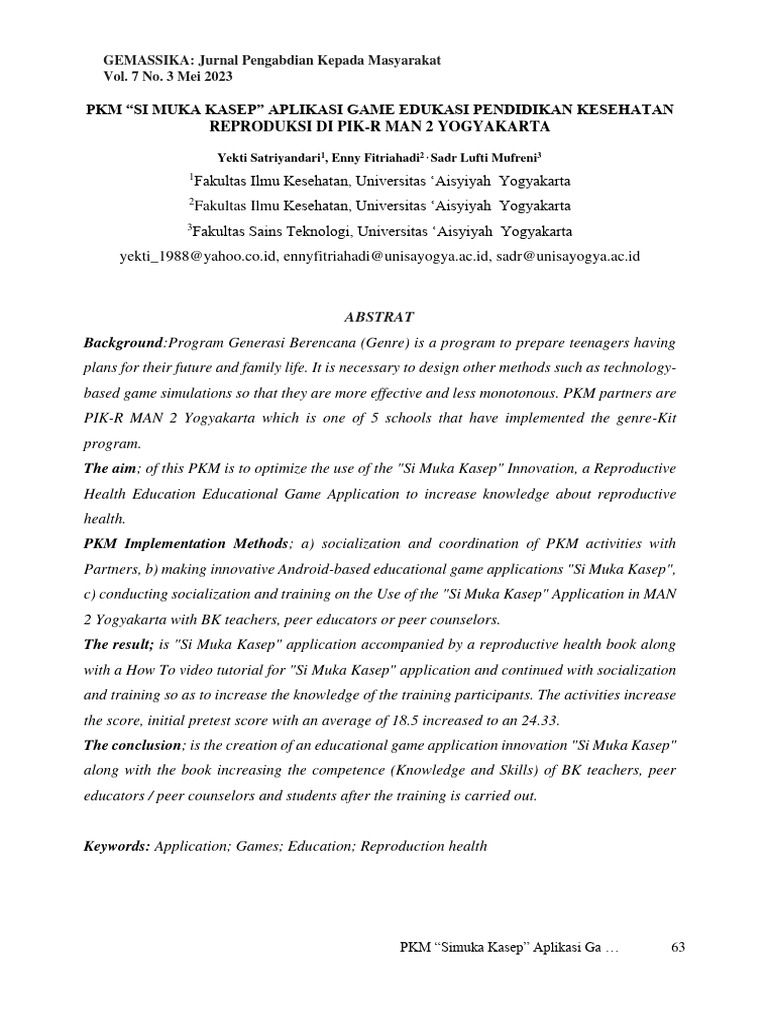 PKM "Si Muka Kasep" Aplikasi Game Edukasi Pendidikan Kesehatan ...