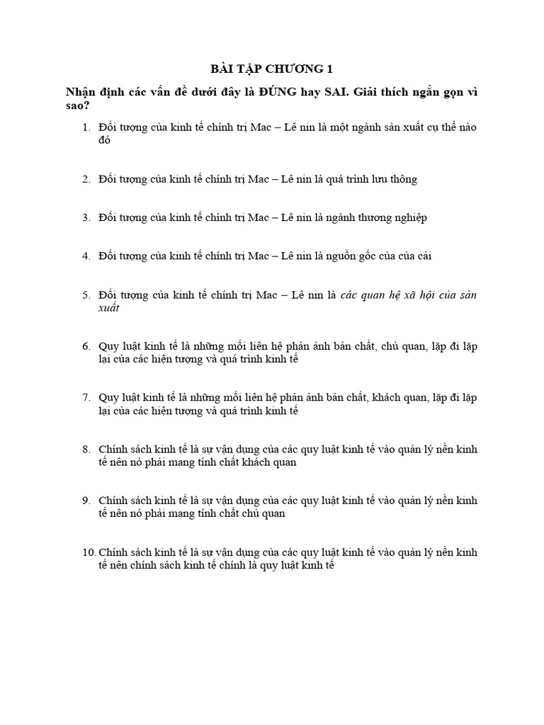 BÀI TẬP KTCT | PDF