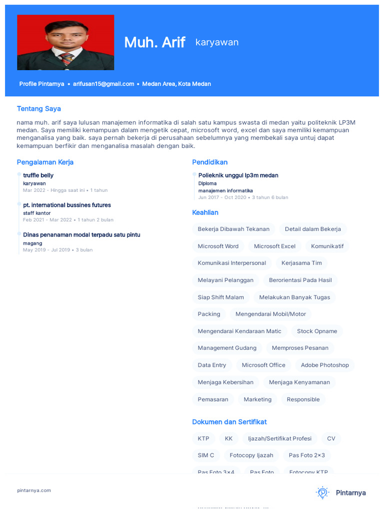 Muh. Arif - Pintarnya - CV | PDF