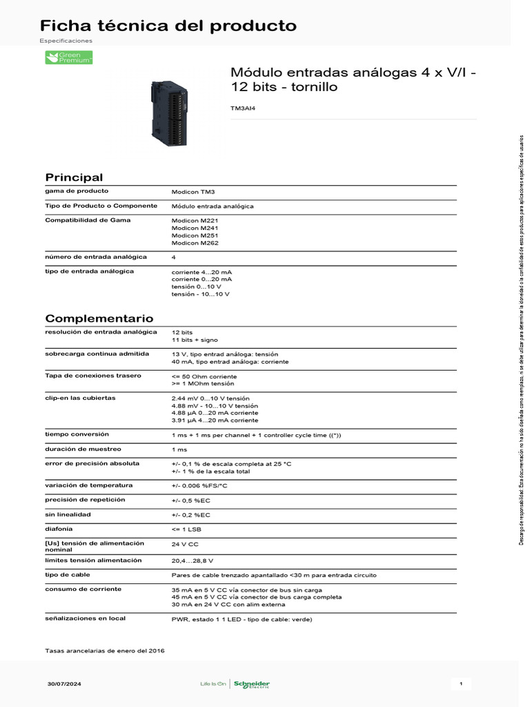 Schneider Electric - Modicon-TM3 - TM3AI4 | PDF | Ingenieria Eléctrica ...
