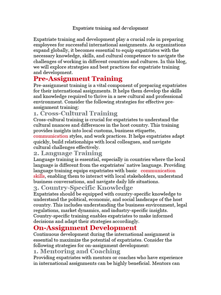 Expat Training & Development Guide | PDF | Mentorship | Cross Cultural Communication