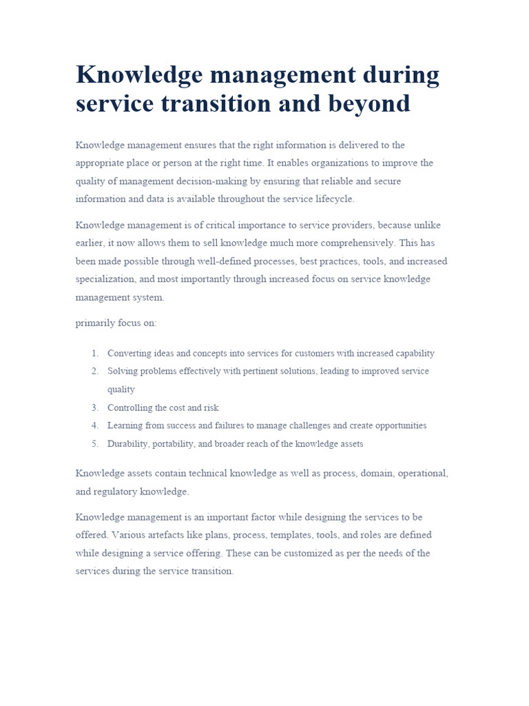 Knowledge Management During Service Transition and Beyond | PDF ...