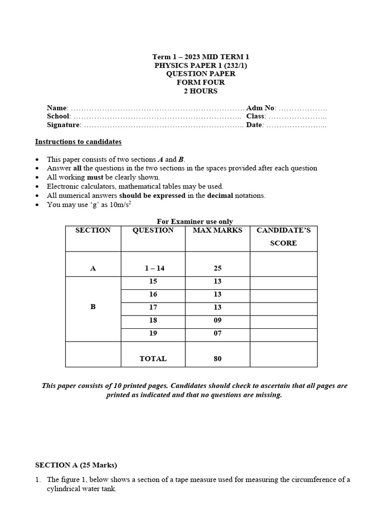 Physics Pp1 Qns | PDF | Water | Pressure