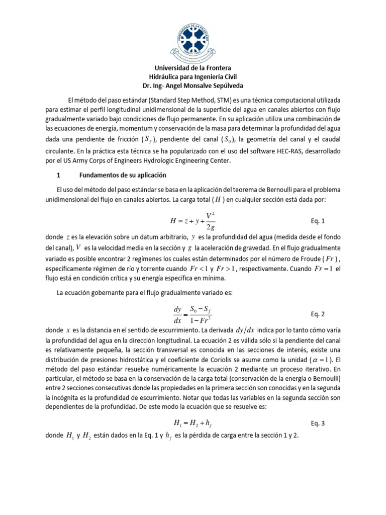Clase 17 Flujo Gradualemente Variado Standard Step Method | PDF ...