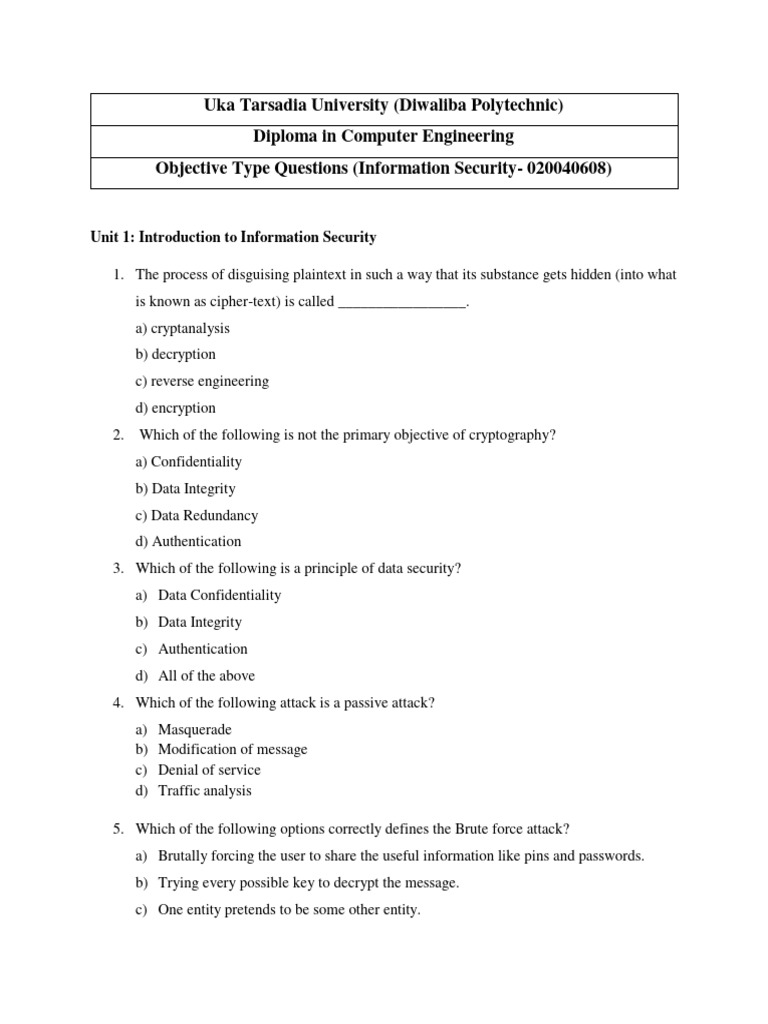 Cryptography MCQ Questions | PDF | Cryptography | Public Key Cryptography