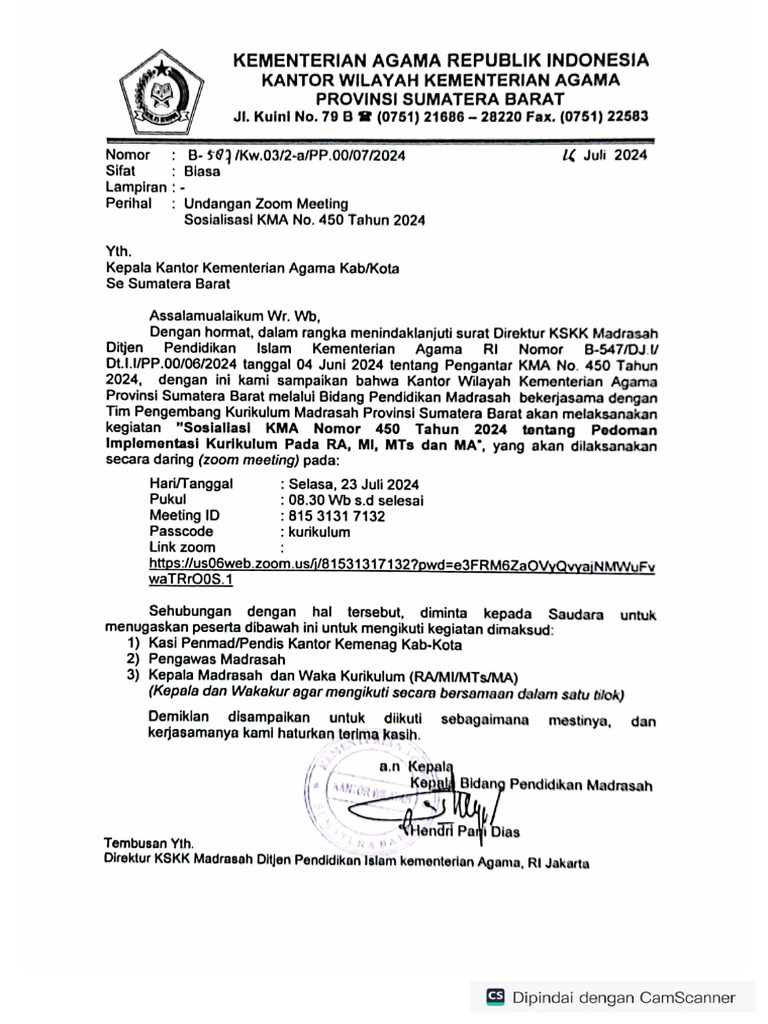 Undangan Sosialisasi KMA 450 | PDF