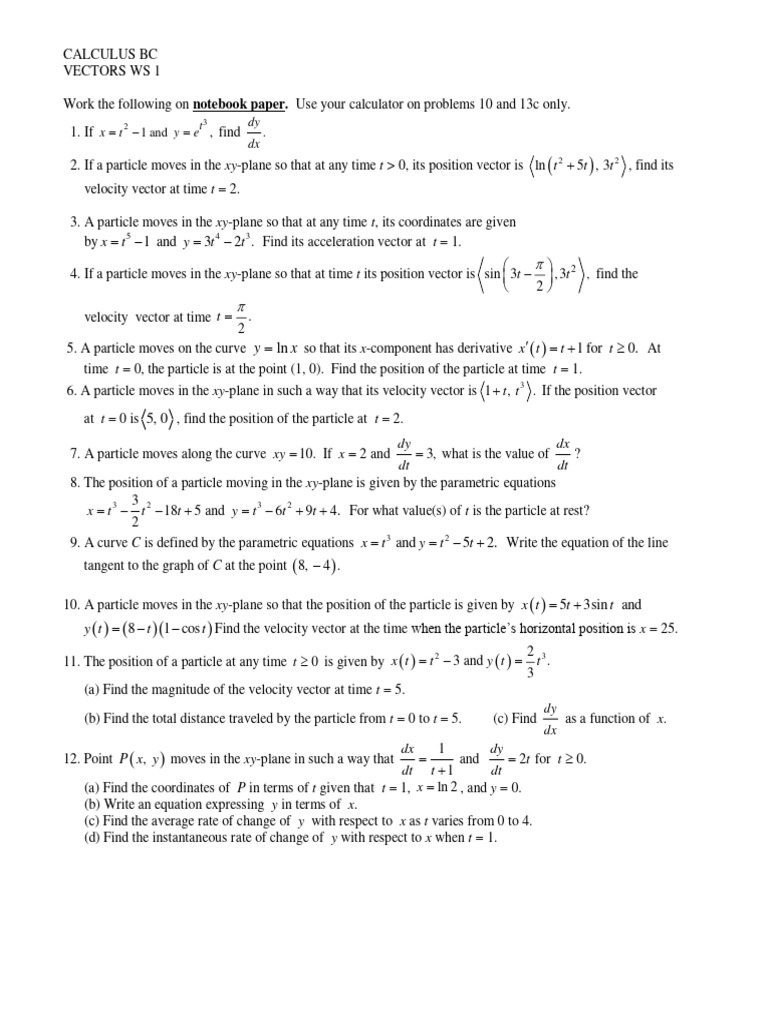 2 Vectors WS 1 (With Answers) | PDF | Derivative | Tangent