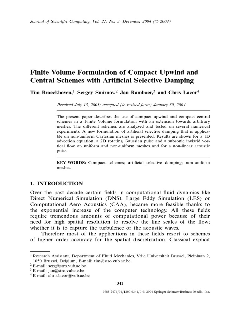 Finite Volume Formulation of Compact Upwind and Central Schemes With ...
