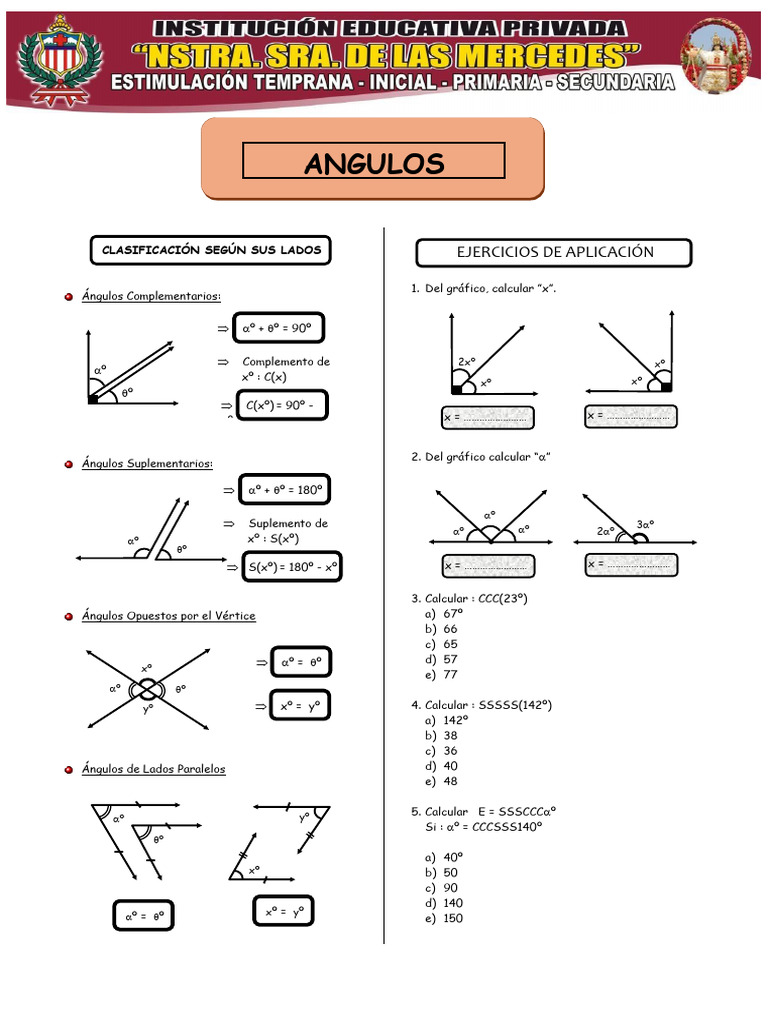 Clasificación y Ejercicios de Ángulos | PDF