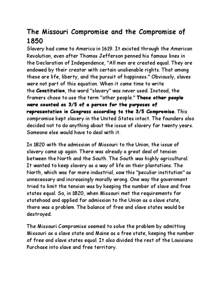 Understanding the Missouri Compromise | PDF