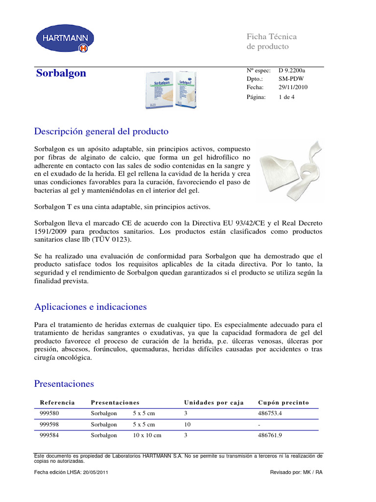 Ficha Tec de Sorbalgon Hartmann | PDF | Herida | Especialidades Medicas