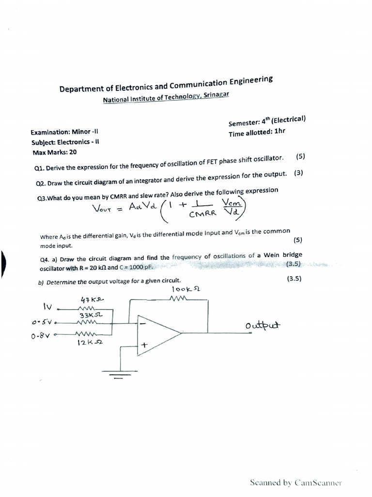 Electronics II Previous Year Papers | PDF | Amplifier | Operational Amplifier