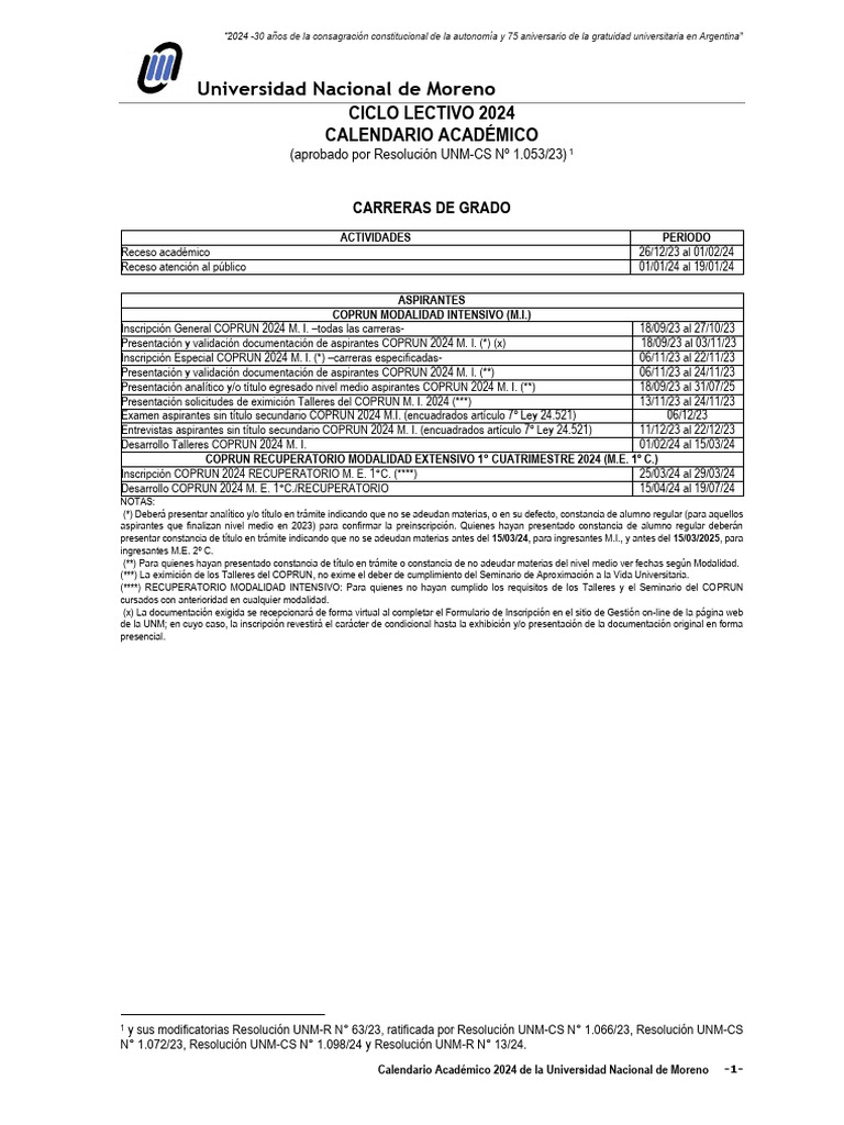 Calendario Académico UNM 2024 | PDF | Plan de estudios | Yom Kippur