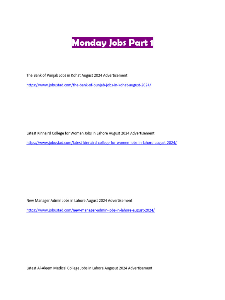 Monday Jobs Part 1-1 | PDF | Career & Growth | Business