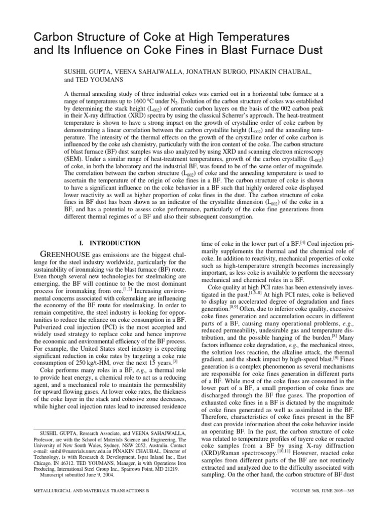 Carbon Structure of Coke at High Temperatures | PDF | Carbon | Steelmaking