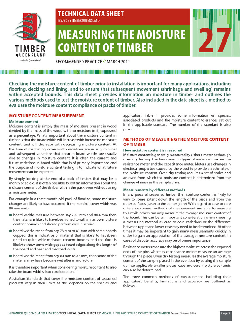 Timber Moisture Content Guide | PDF | Lumber | Wood