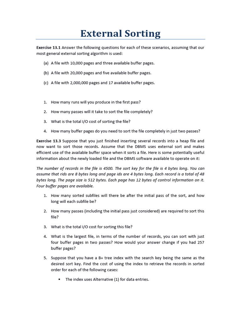 Comp115 Class13 ExSol External Sorting | PDF | Computer Science ...