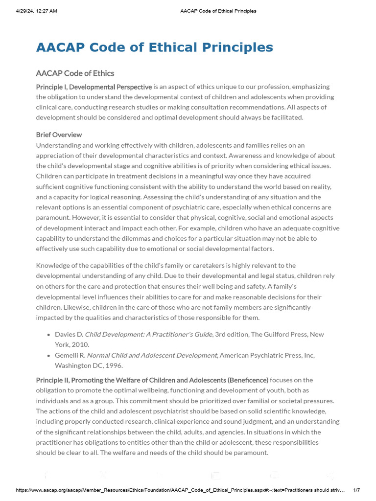 AACAP Code of Ethical Principles | PDF | Informed Consent | Psychiatry