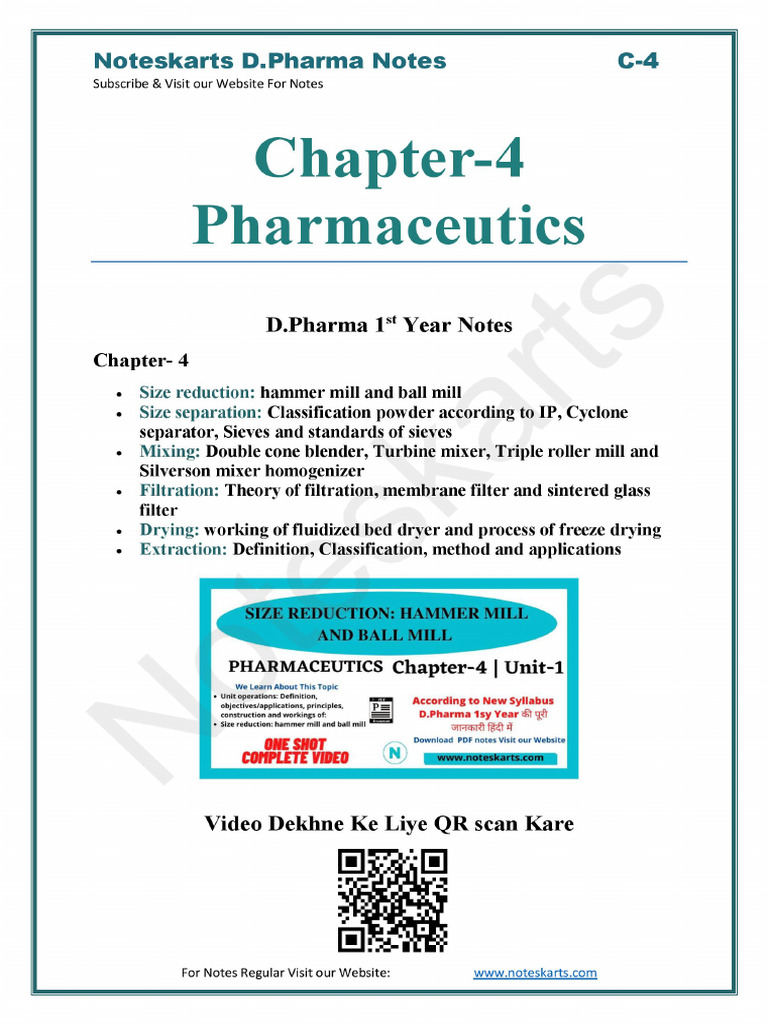 Chapter 4 Pharmaceutics Complete Notes by Noteskarts Acc To ER20 | PDF