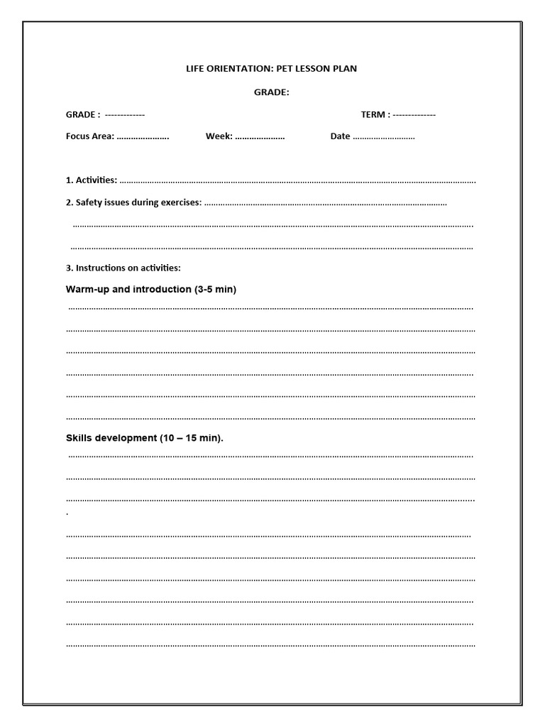2024 Exemplar PET GR 10, 11 and 12 Lesson Plan Template | PDF | Learning | Behavior Modification
