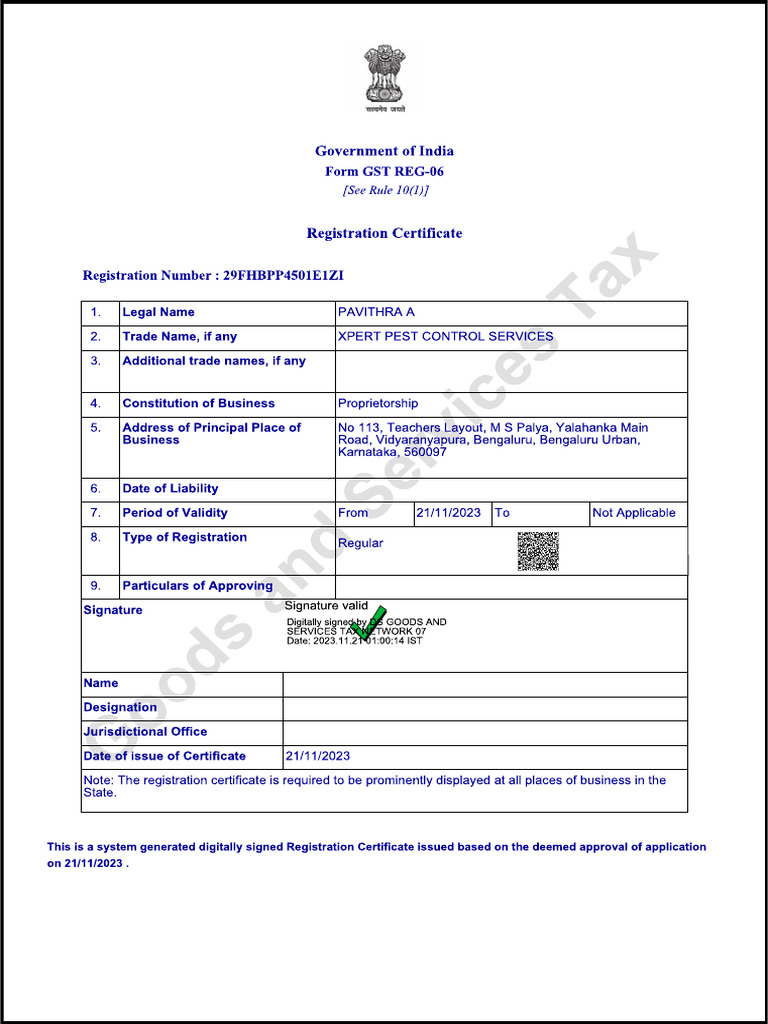 Xpert Pest Control GST Certificate | PDF
