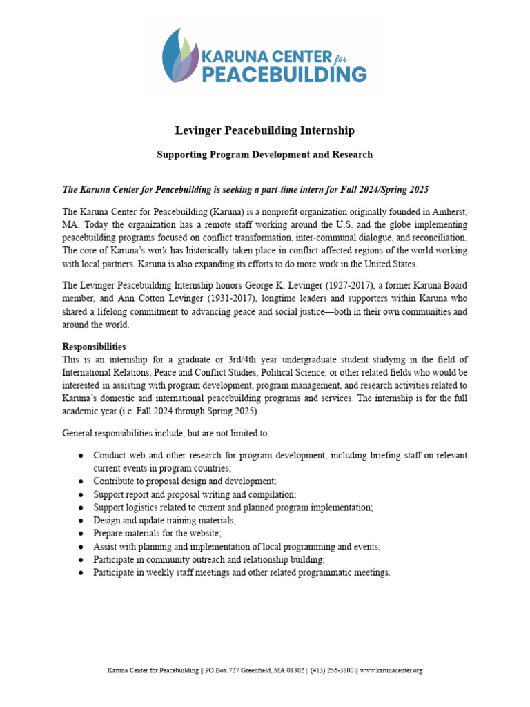Levinger Peacebuilding Internship 2024 | PDF