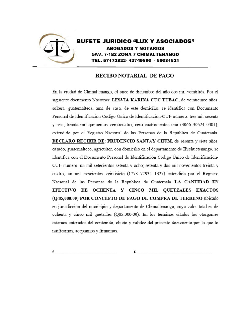 Recibo Notarial de Pago | PDF | Derecho