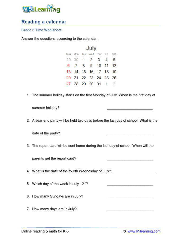 Grade 3 Calendar Math Worksheet | PDF | Language Arts & Discipline ...