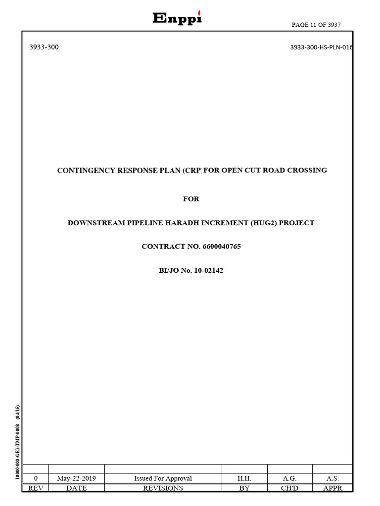 Contingency Response Plan For Open Cut Road Crossing (Final Draft ...