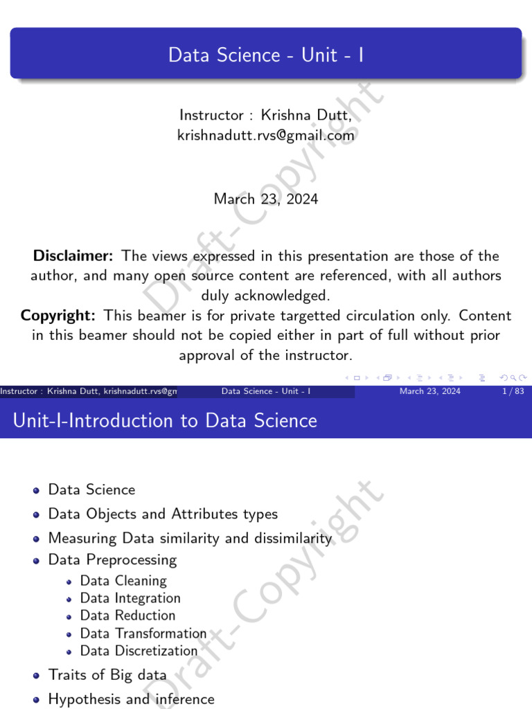 Data Sciences Unit-I | PDF | Principal Component Analysis | Data