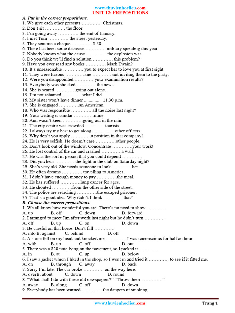 Chuyen de 12 PREPOSITIONS | PDF