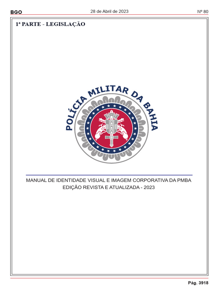 Manual de Identidade Visual e Imagem Corporativa Da Pmba 2023 | PDF ...