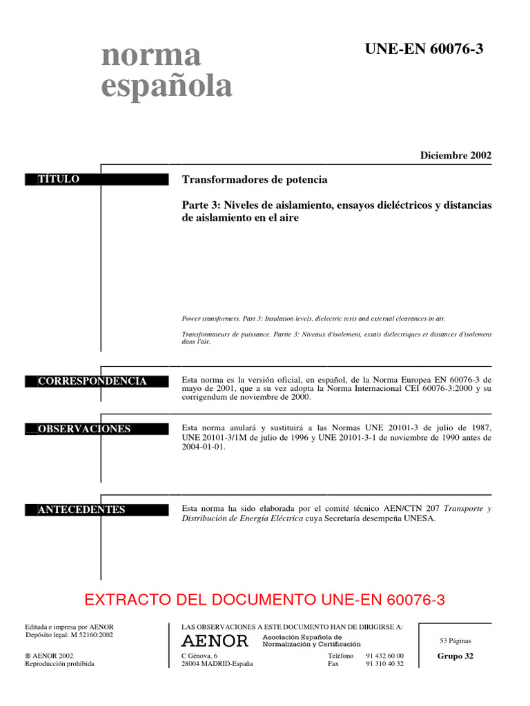 (Ex) Une en - 60076 3 2002 | PDF | Transformador | Ingeniería de la Energía