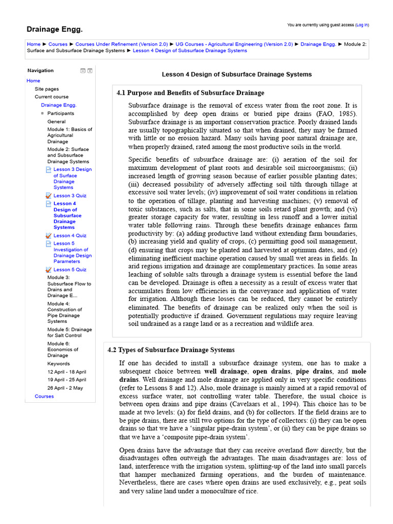 Lesson 4 Design of Subsurface Drainage Systems | PDF | Drainage | Soil